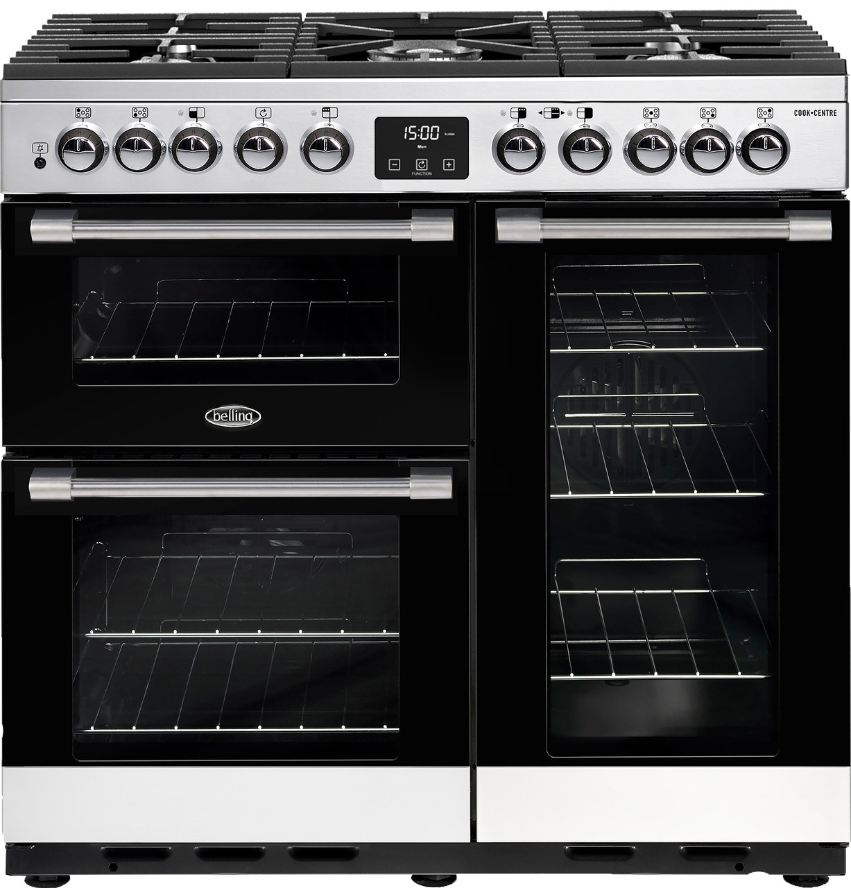 BELLING 90CM COOKCENTRE DELUXE DUAL FUEL COOKER - SPLIT OVENS ...