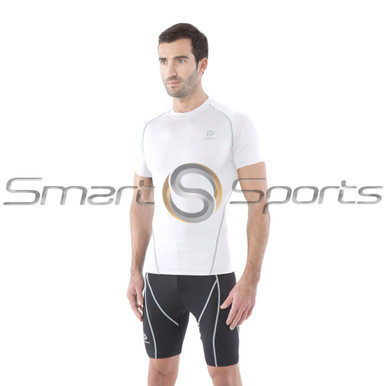 Tesla Mens Compression Top Short Sleeve Round Neck White Silver