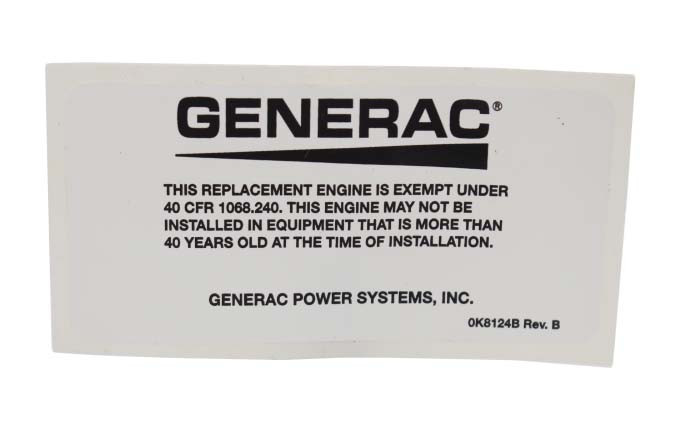 Generac Decal Pce Repl Eng SRV 0K8124B - Gensys Parts DIY