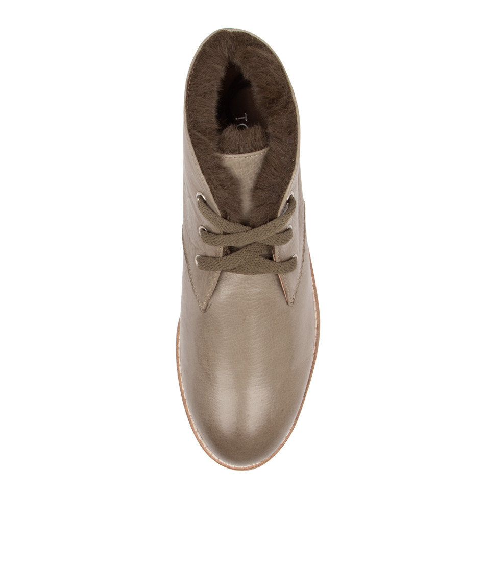 OREVA Boots in Olive Leather / Khaki Faux Fur - Top End Shoes