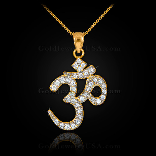 14k Gold Om Diamond Pendant Necklace