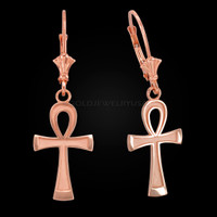 14K Gold Egyptian Ankh Cross Earrings