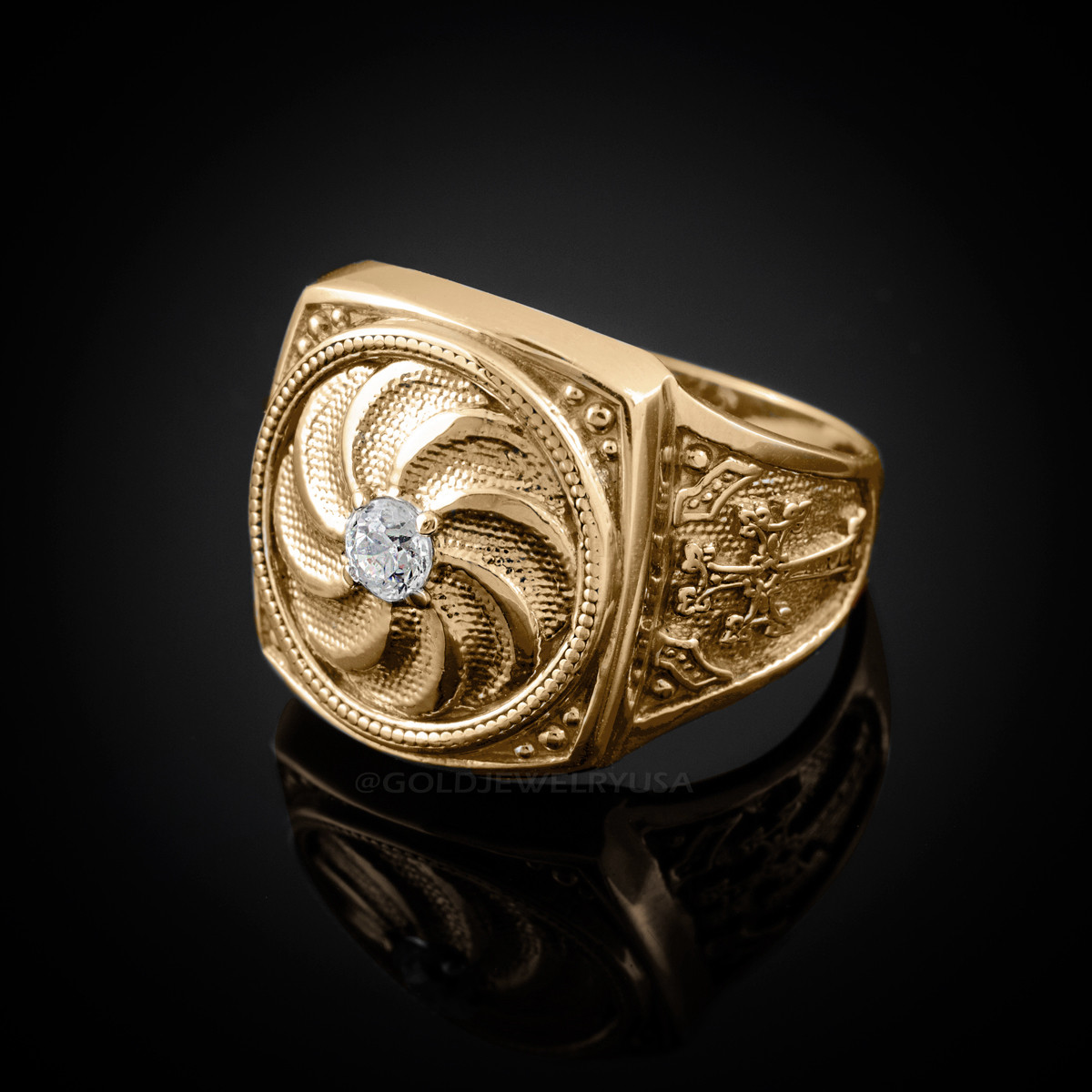 Gold Armenian Eternity Cross Mens CZ Birthstone Ring Gold Armenian Eternity Cross Mens CZ Birthstone Ring