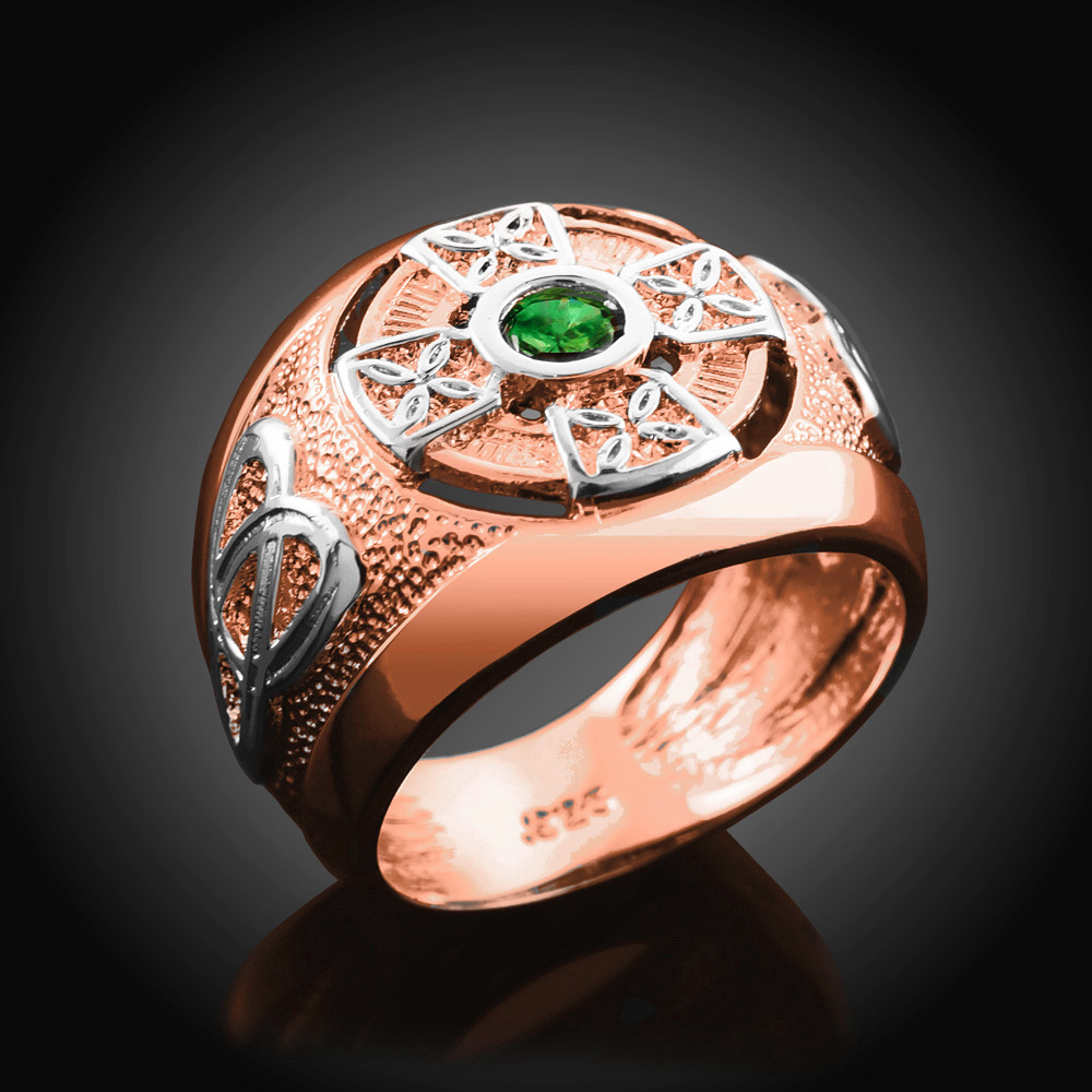 Two Tone Rose Gold Men s Celtic Birthstone Ring