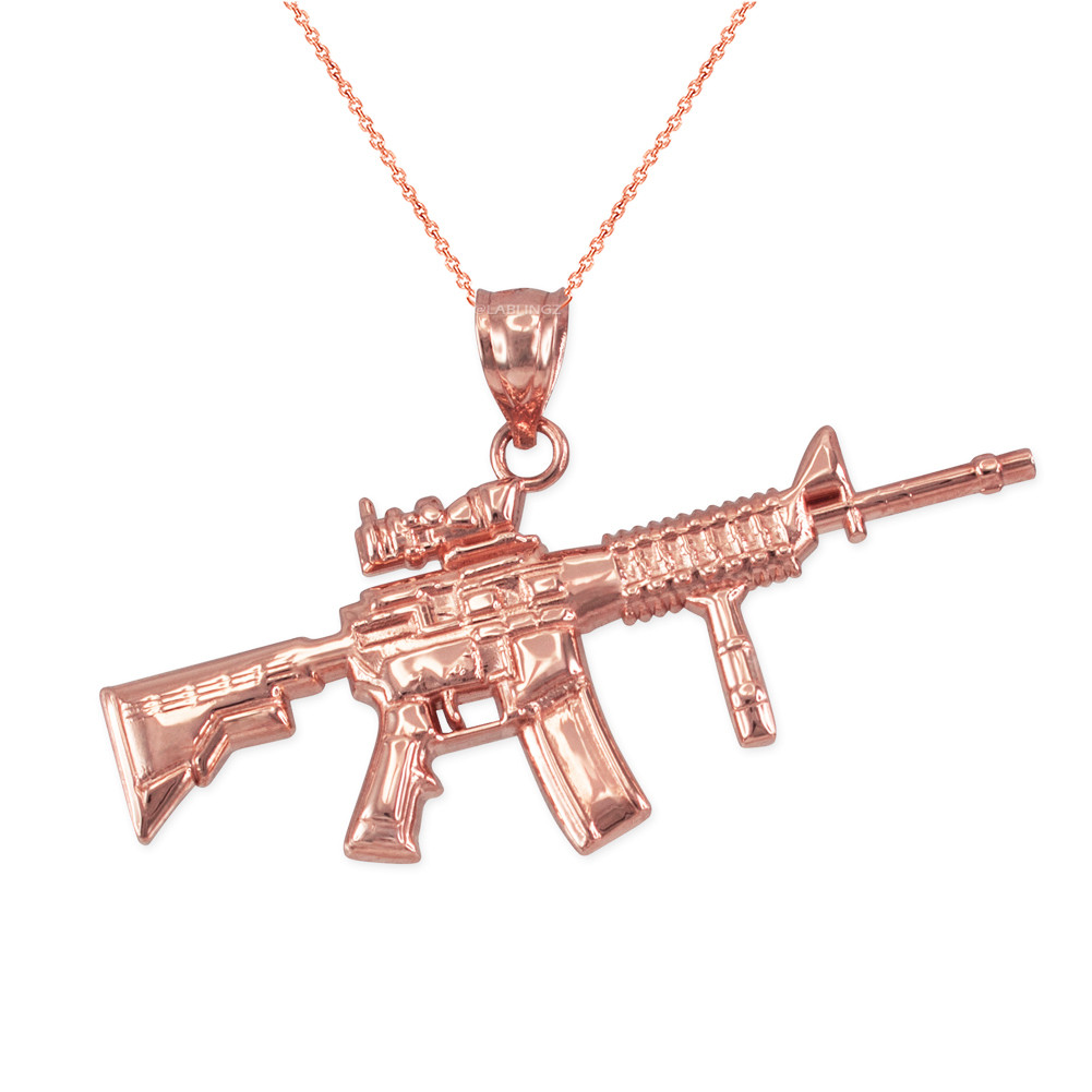 Rose Gold Assault Rifle Gun Pendant Necklace Rose Gold Assault Rifle Gun Pendant Necklace