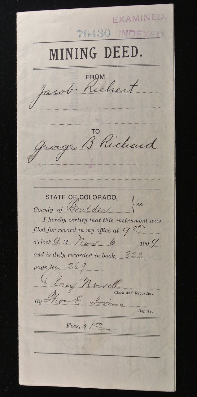 Vintage 1909 Colorado Mining Deed 76430 - DINOSAURS & ROSES, LLC