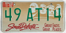 South Dakota 1992 "Great Faces" Meade County License Plate - 49AT14 ...