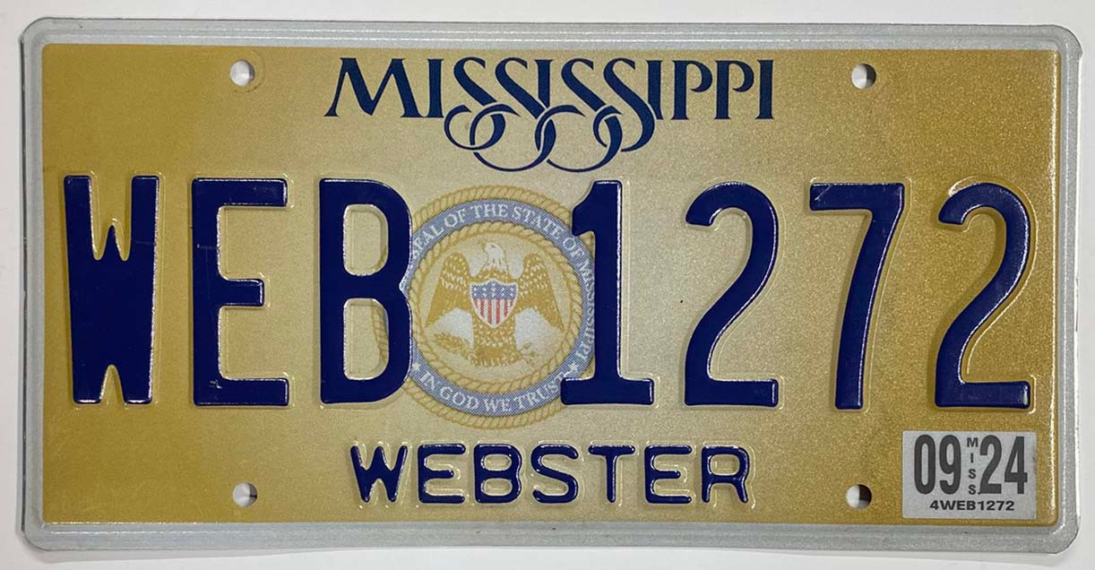 Mississippi 2024 "State Seal" In God We Trust Webster County License ...