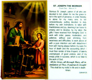 St Joseph the Worker Laminated Holy Card - Our Daily Bread Catholic Gifts