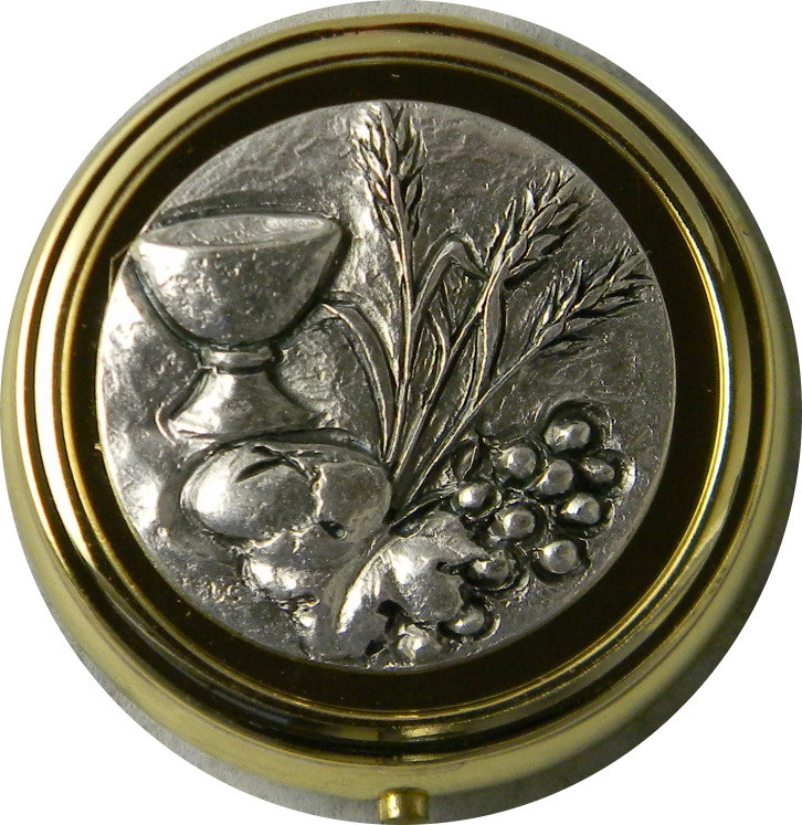Pyx with Communion Symbols Emblem Small - Our Daily Bread Catholic Gifts