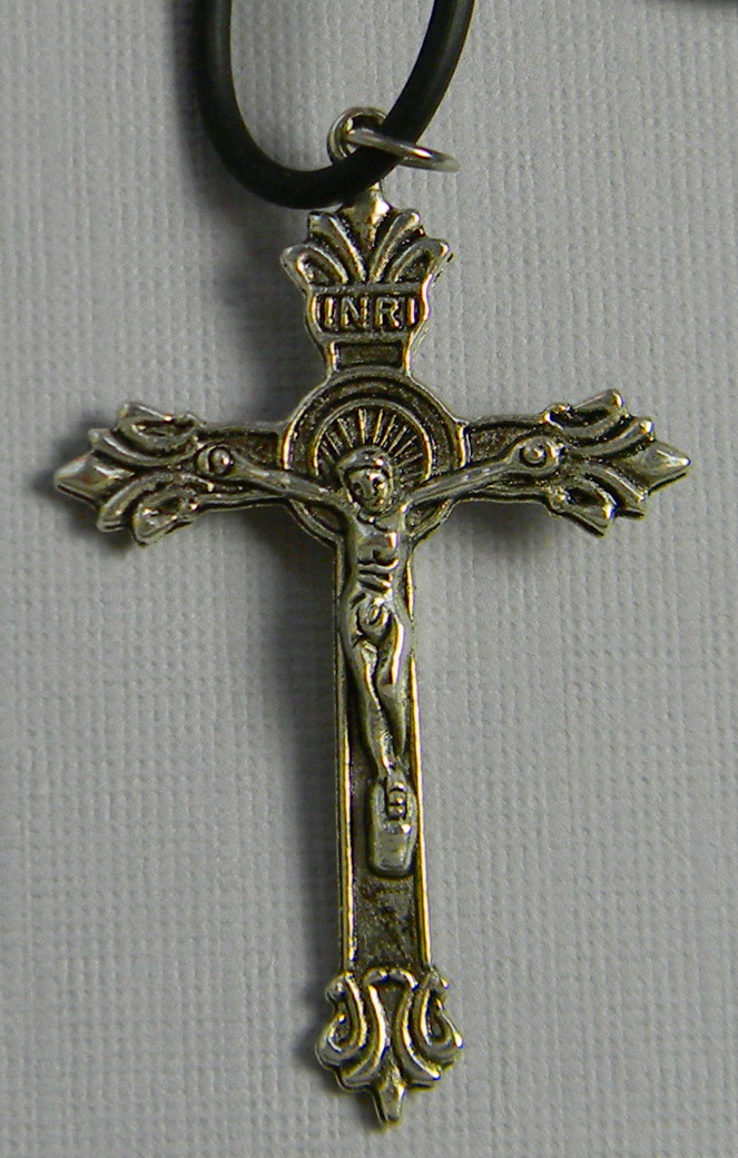 Double Sided 2" Crucifix Pendant on Black 24" Cord - Our Daily Bread ...