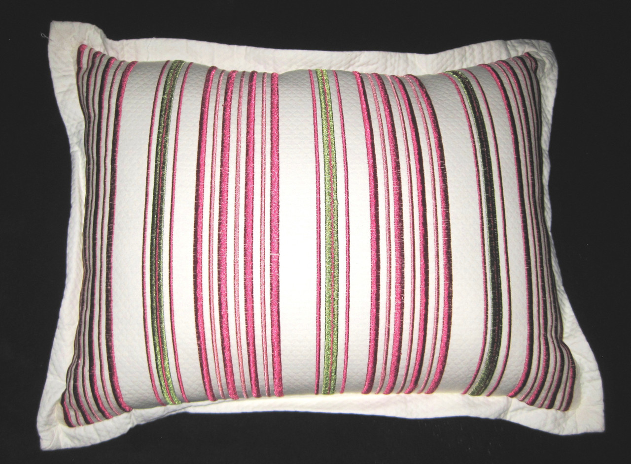 OBLONG - Green & Fuchsia Stripes on Cream 12 x 16 Inch DECORATIVE BED ...