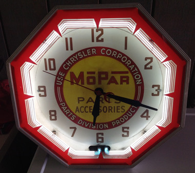 MOPAR PARTS NEON ADVERTISING CLOCK - PetroRelics LLC