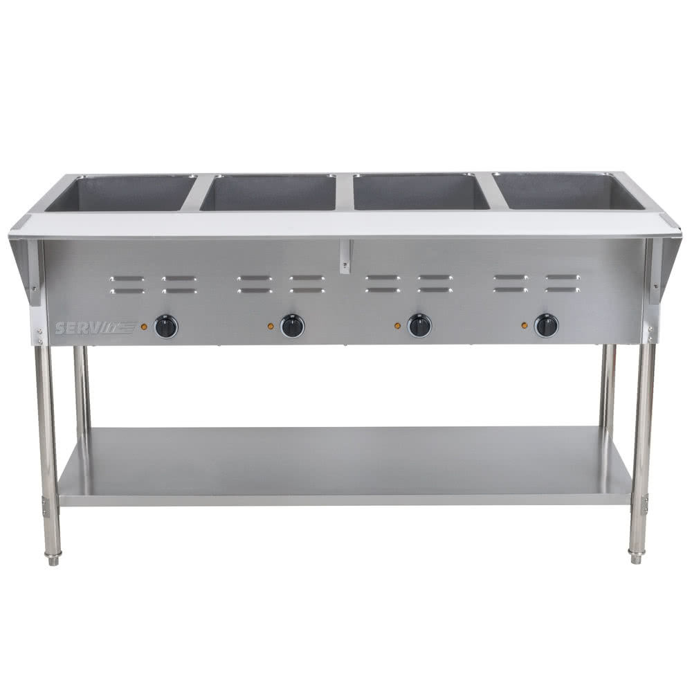 ServIt EST-4WE Four Pan Open Well Electric Steam Table with Undershelf ...