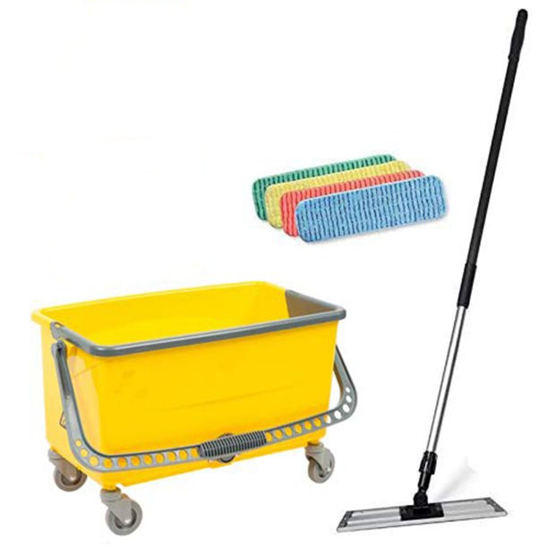 18" Microfiber Wet Mop Kit with Color-Coded Pads and Mop Bucket ...