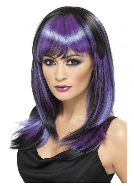 Glamour Witch Long Black and Purple Wig - The Wig Outlet
