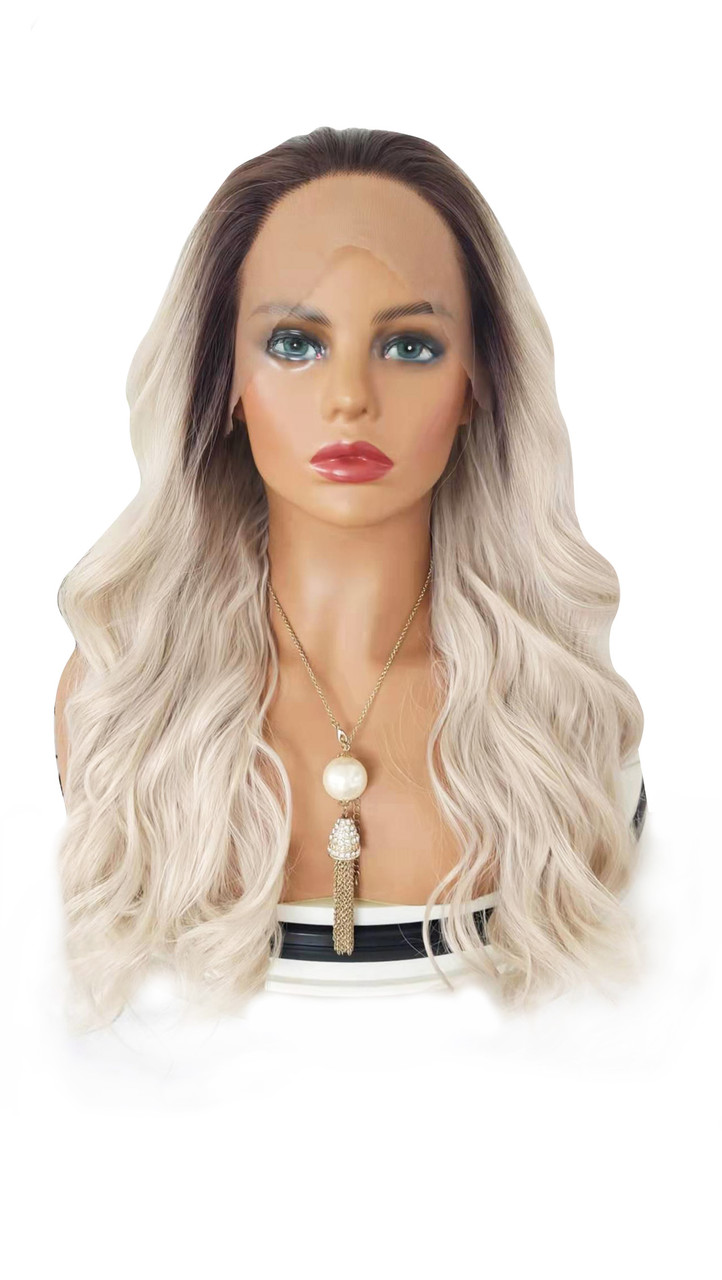 GLACIER - Lacefront Ombre Ice Grey Blonde Waves with Dark Roots - by ...