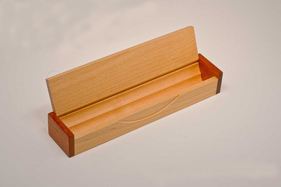 Maple and Walnut Hinged Pen or Pencil Case - Holds a Single Large Pen