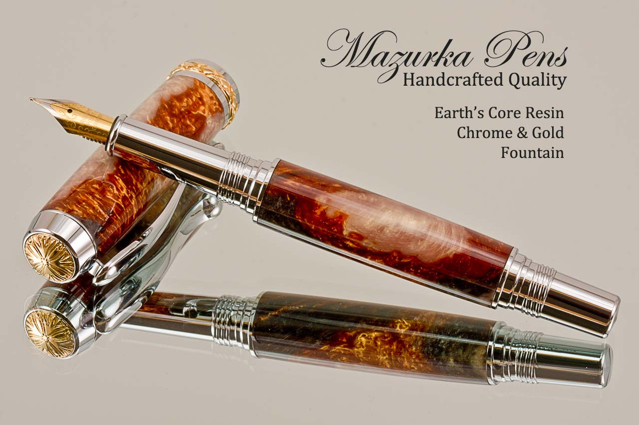 Handmade Fountain Pen Earths Core Resin Chrome Gold handmade-fountain-pen-earths-core-resin-chrome-gold