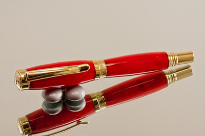 Red Glow Resin Rollerball Pen Gold
