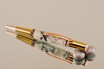 Handmade Blue Ice Resin Ballpoint Pen with Gold and Rose Gold Finish
