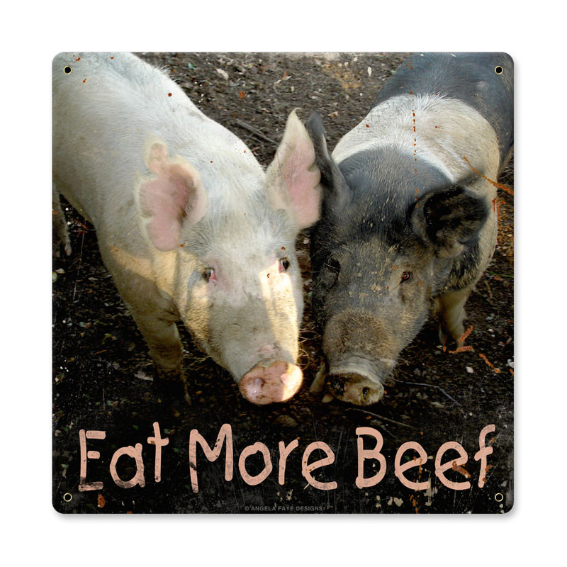 Vintage Eat More Beef Tin Sign 12 x 12 Inches