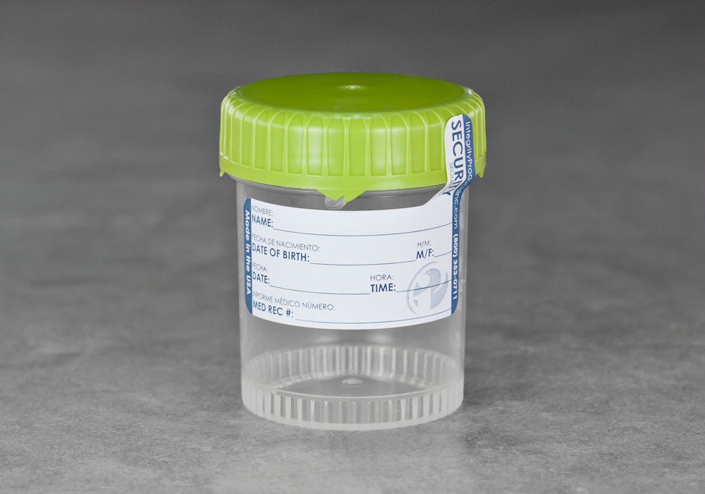 60 x 48mm Specimen Container with Green Cap NS with Security Tab Label ...