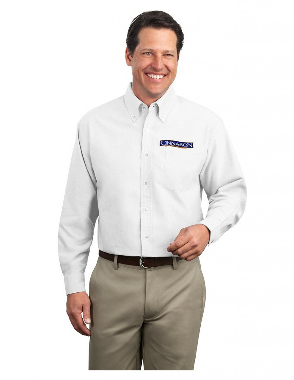 Cinnabon Men's Long Sleeve White Oxford Shirt with Logo - AAFES ...