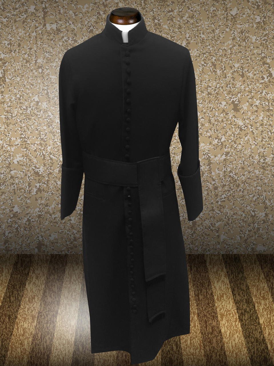 Mens Solid Black 33 Button Roman Cassock