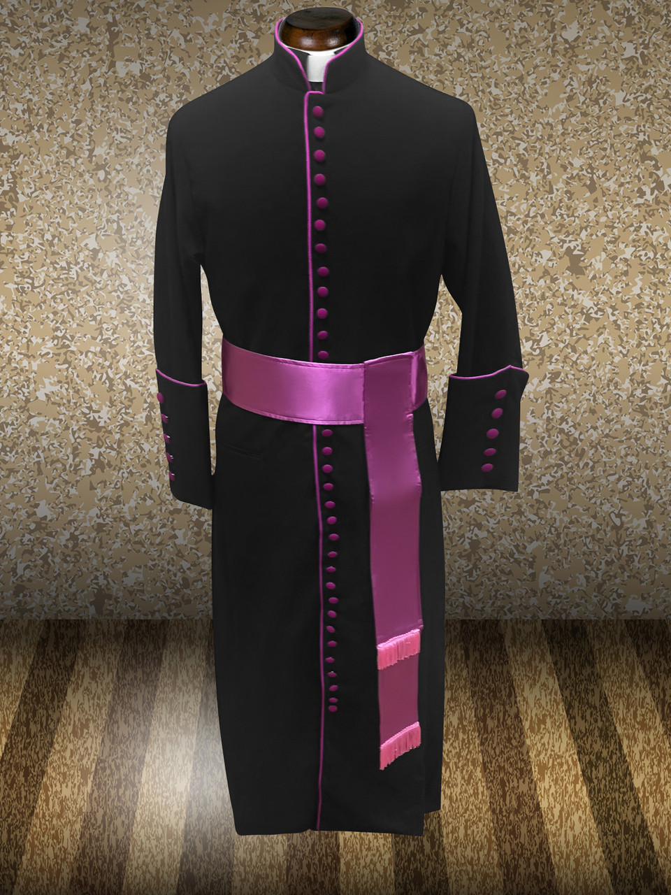 Mens Black And Purple 33 Button Roman Cassock