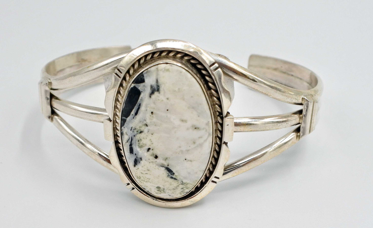 White Buffalo Bracelet Sterling Silver Native American Navajo Cuff Size ...