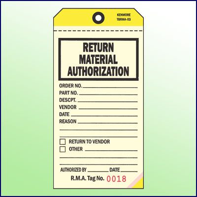 Return Material Authorization Tag 3 Part - Kenmore Label & Tag