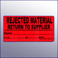 Rejected Material Return to Supplier Label 4X2 - Kenmore Label & Tag