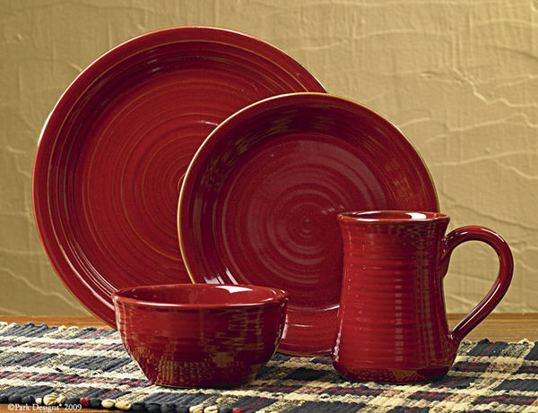 red dining set plates