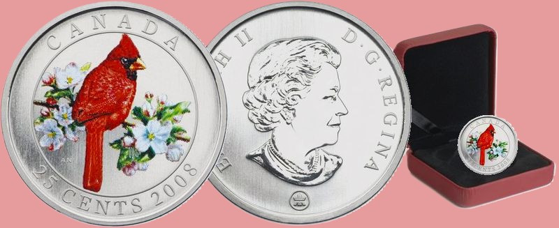 2008 25C CANADA NORTHERN CARDINAL - Northern Illinois Coin & Stamp inc.