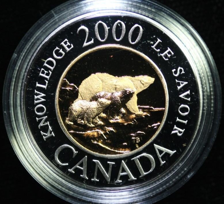 2000 $2 Canada GOLD/SILVER Proof Millennium Knowledge Polar Bear Coin ...