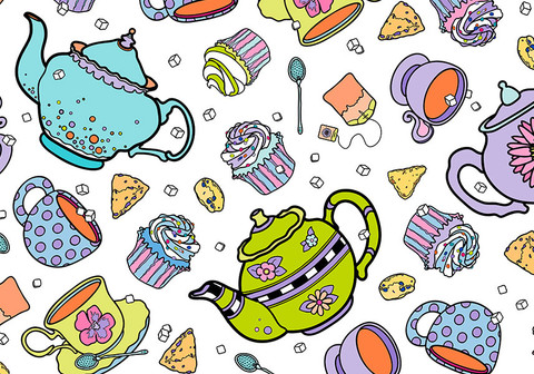 Tea Party Pattern (White) - Wacky World Studios - Do-It-Yourself Store