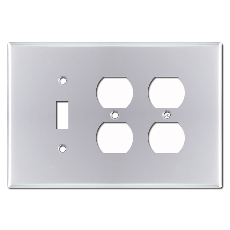 Oversized 2 Receptacle 1 Toggle Switch Plates - Polished Chrome