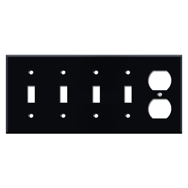 Quad Toggle and Duplex Outlet Switch Plate Covers - Black