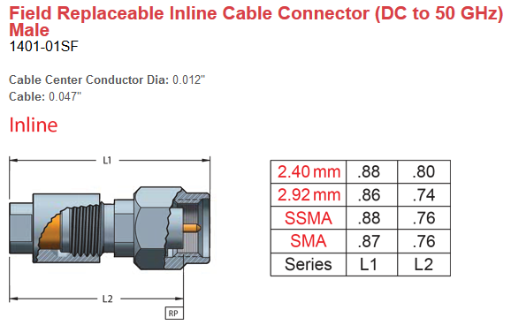 Southwest Microwave 1401-01SF 2.4mm Male Cable Connector, for 0.047 ...