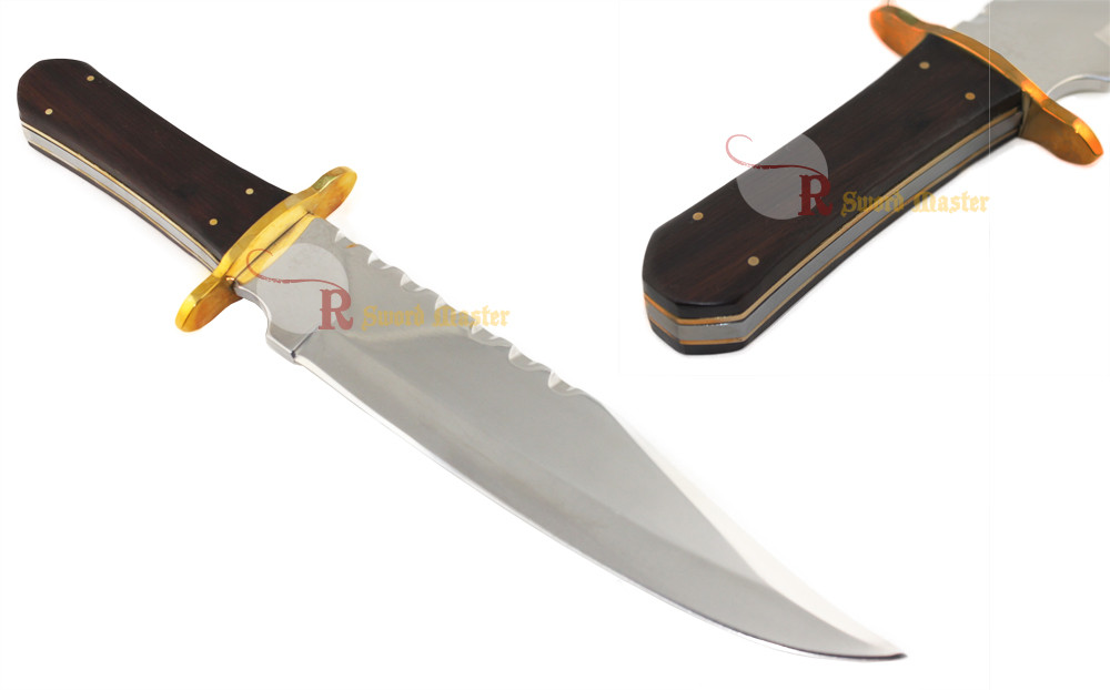 14" Hunting Bowie Knife Full Tang With Wooden Handle & Leather Sheath ...