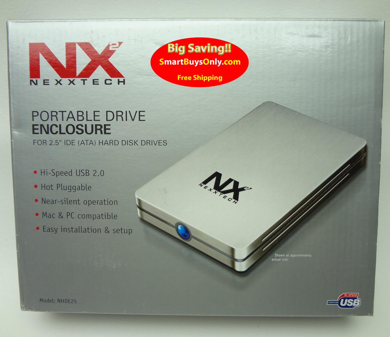 Nexxtech NHDE25 2.5" USB 2.0 External IDE HDD Enclosure, Silver ...