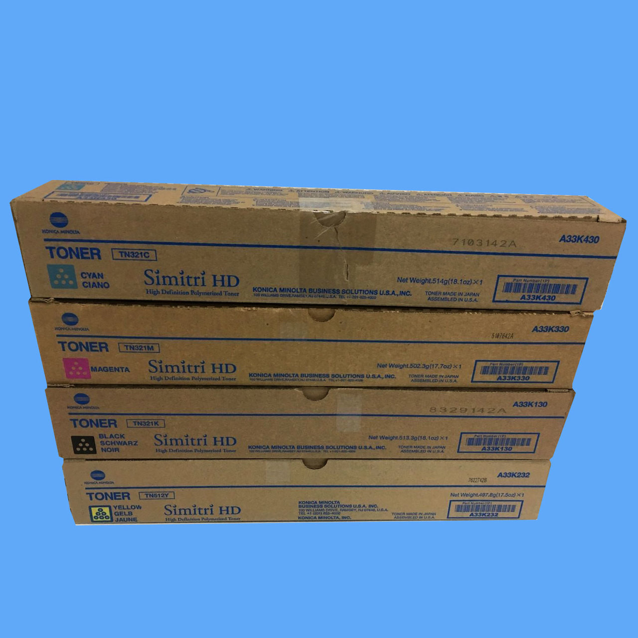 Konica Minolta TN321 4/C CMYK Toner TN321C TN321M TN321Y TN321K C224 ...
