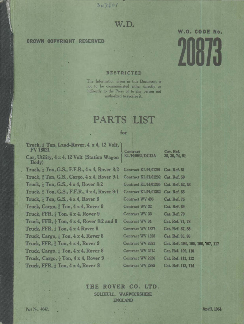 Parts List - Series II 1958 to 1961 Military 1/4 Ton Truck & Station ...