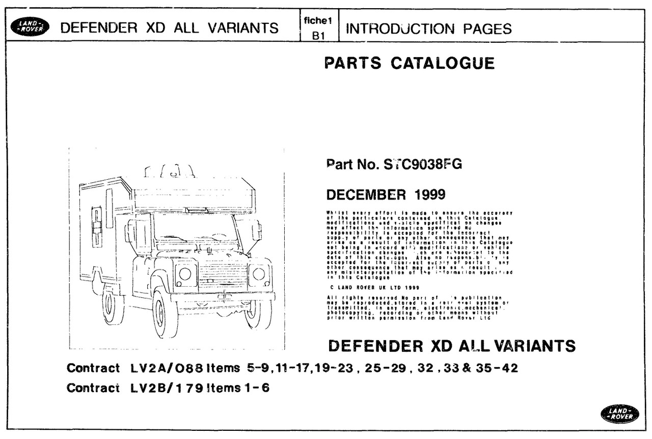Parts Fiche - Defender 90 XD and 110 XD Military Models - 1995 to 1999 ...