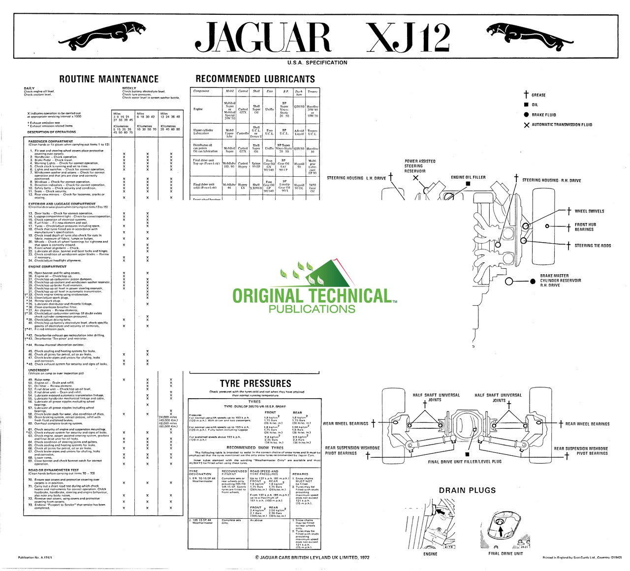 Maintenance Chart - XJ12 Series I (USA) 1972 to 1973 (A-171-4 ...