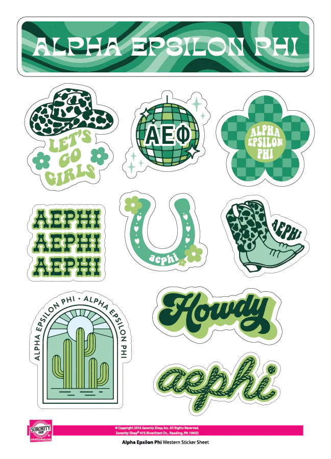 Alpha Epsilon Phi AEPHI Sorority Stickers- Western Disco - Brothers and ...