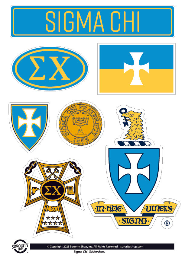 Sigma Chi Fraternity Sticker Sheet Brothers And Sisters Greek Store
