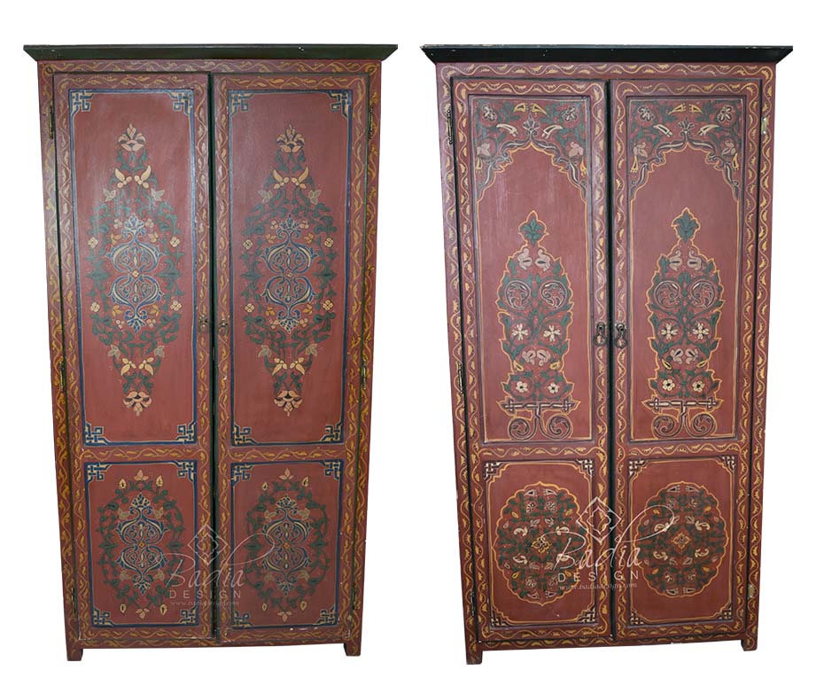 Tall Moroccan Hand Painted Wooden Cabinet from Badia Design Inc.