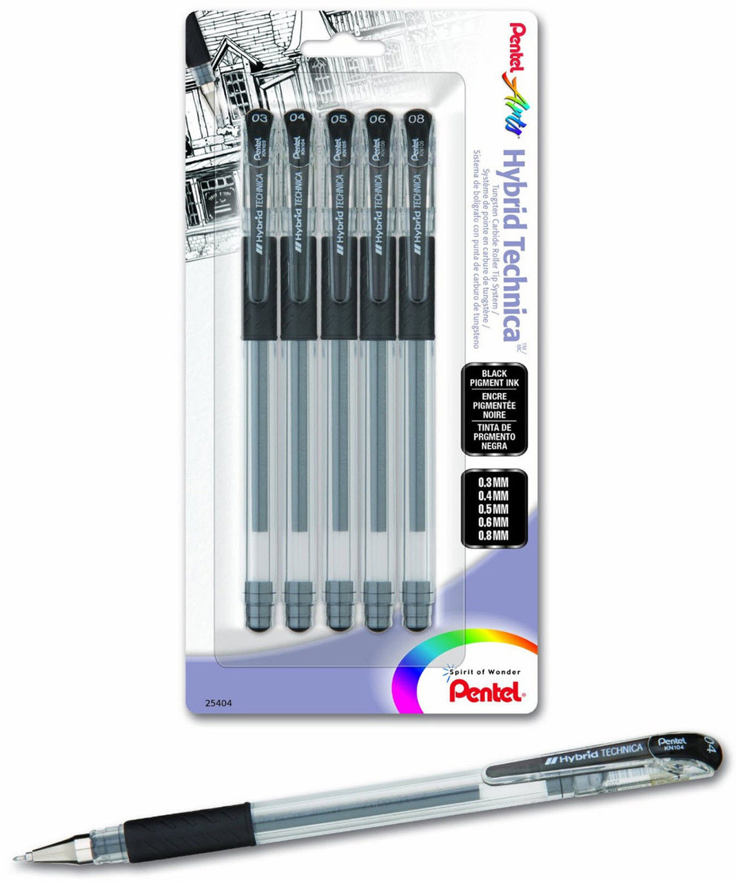 Pentel Hybrid Technica Pen Set 5-Pens - Meininger Art Materials, Denver CO